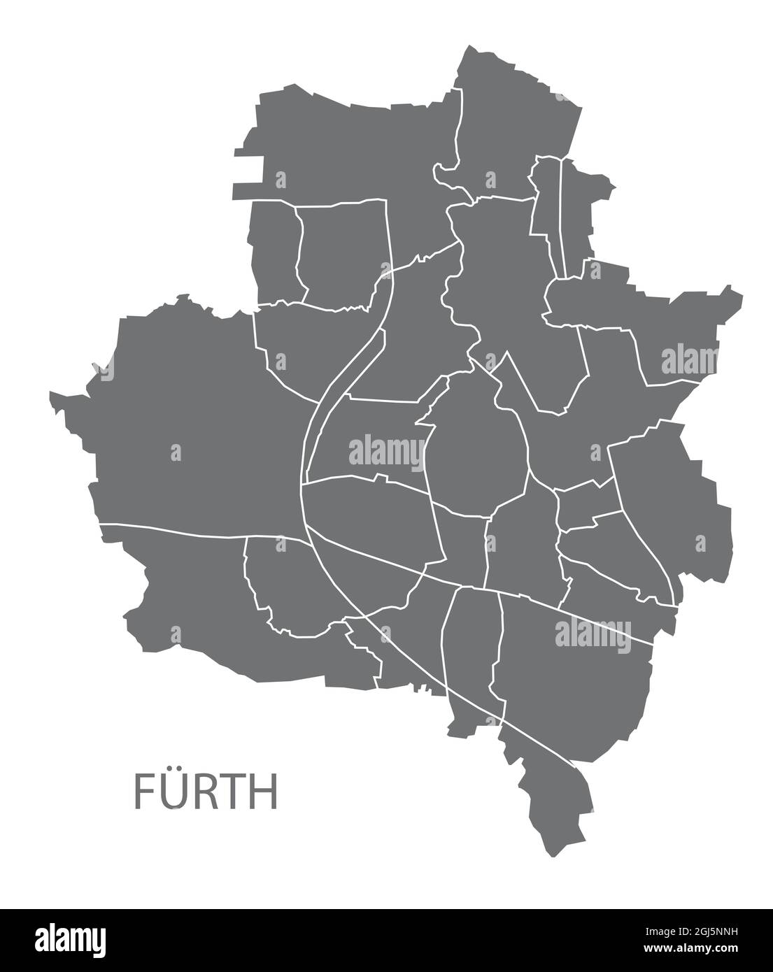 Modern City Map - Fürth city of Germany with districts grey DE illustration Stock Vector Image ...