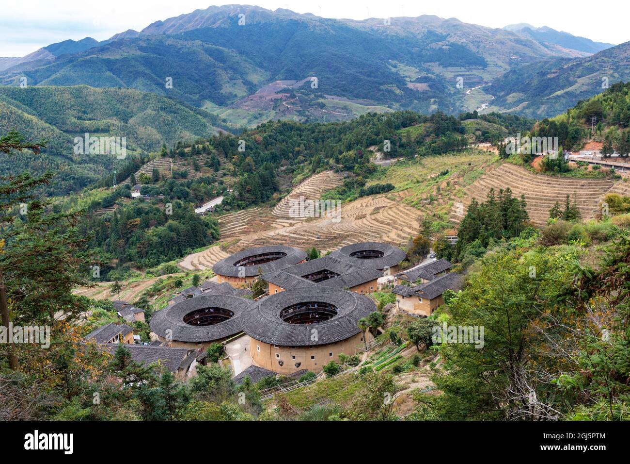 China, Fujian Province, Nanjing County, Tian Lou Keng Tulou. One of the ...