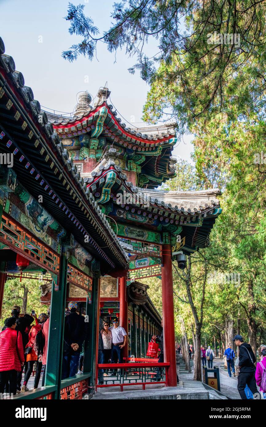 Asia, China, Beijing, Covered Walkway at the Summer Palace of Empress ...
