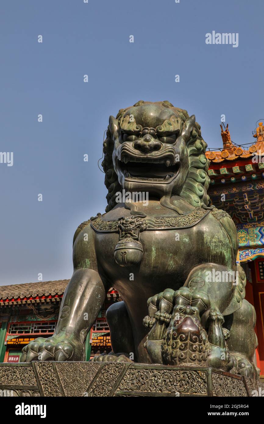 Asia, China, Beijing, Statue at Temple at the Summer Palace of Empress ...