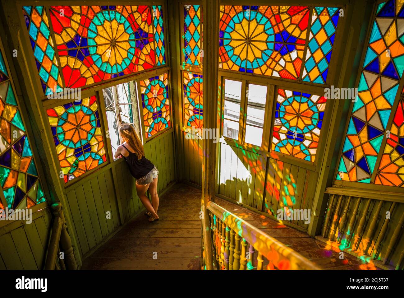Georgia, Tbilisi. Old Town, traditional Georgian building with stained ...
