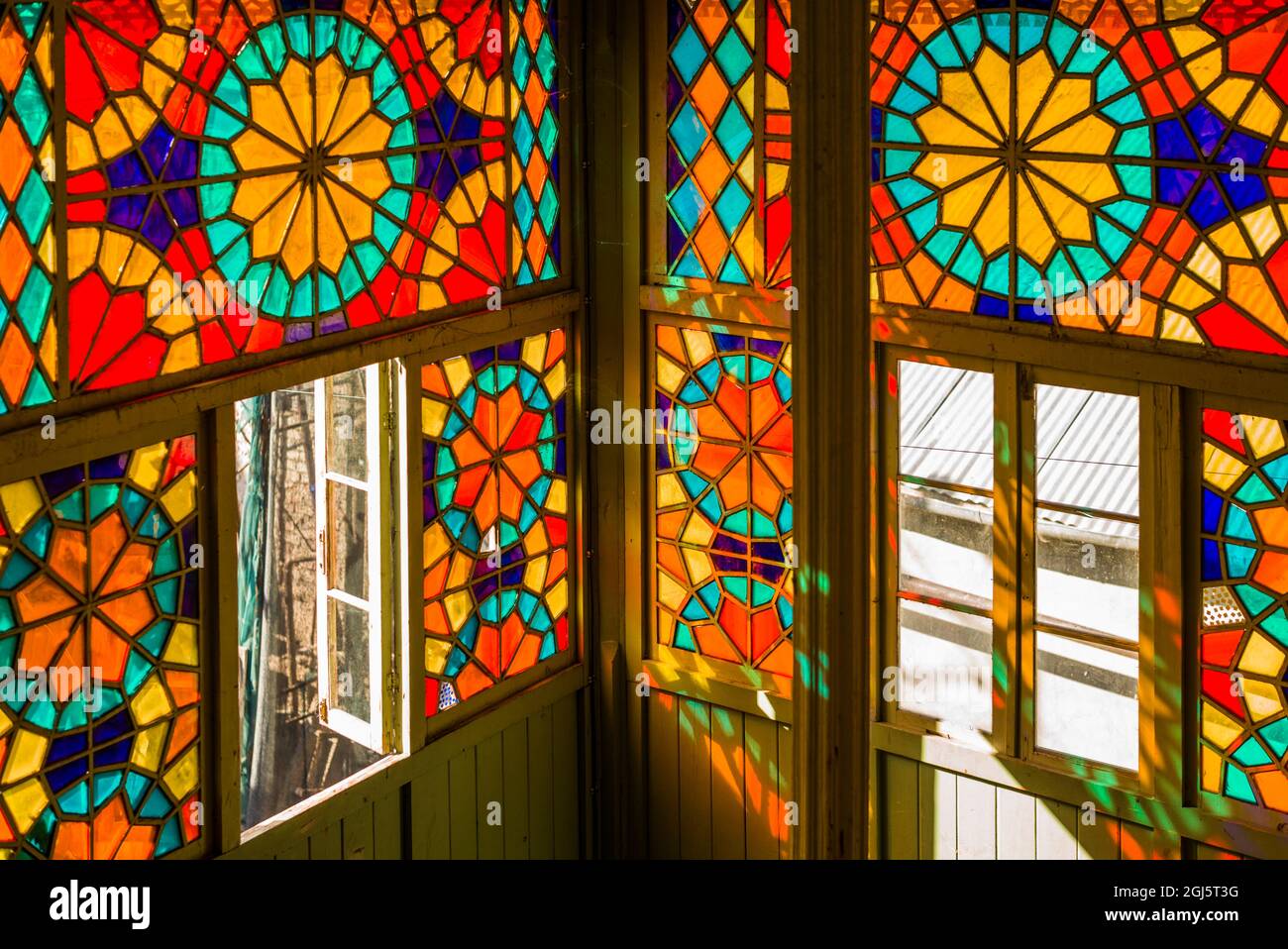 Georgia, Tbilisi. Old Town, traditional Georgian building with stained ...