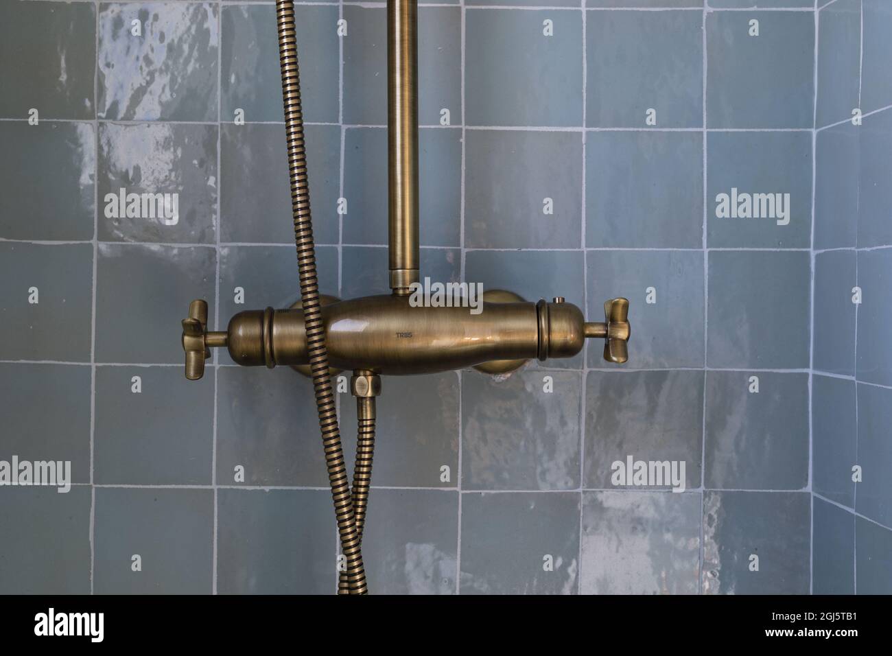 Interiors of a modern house, the shower handle Stock Photo - Alamy