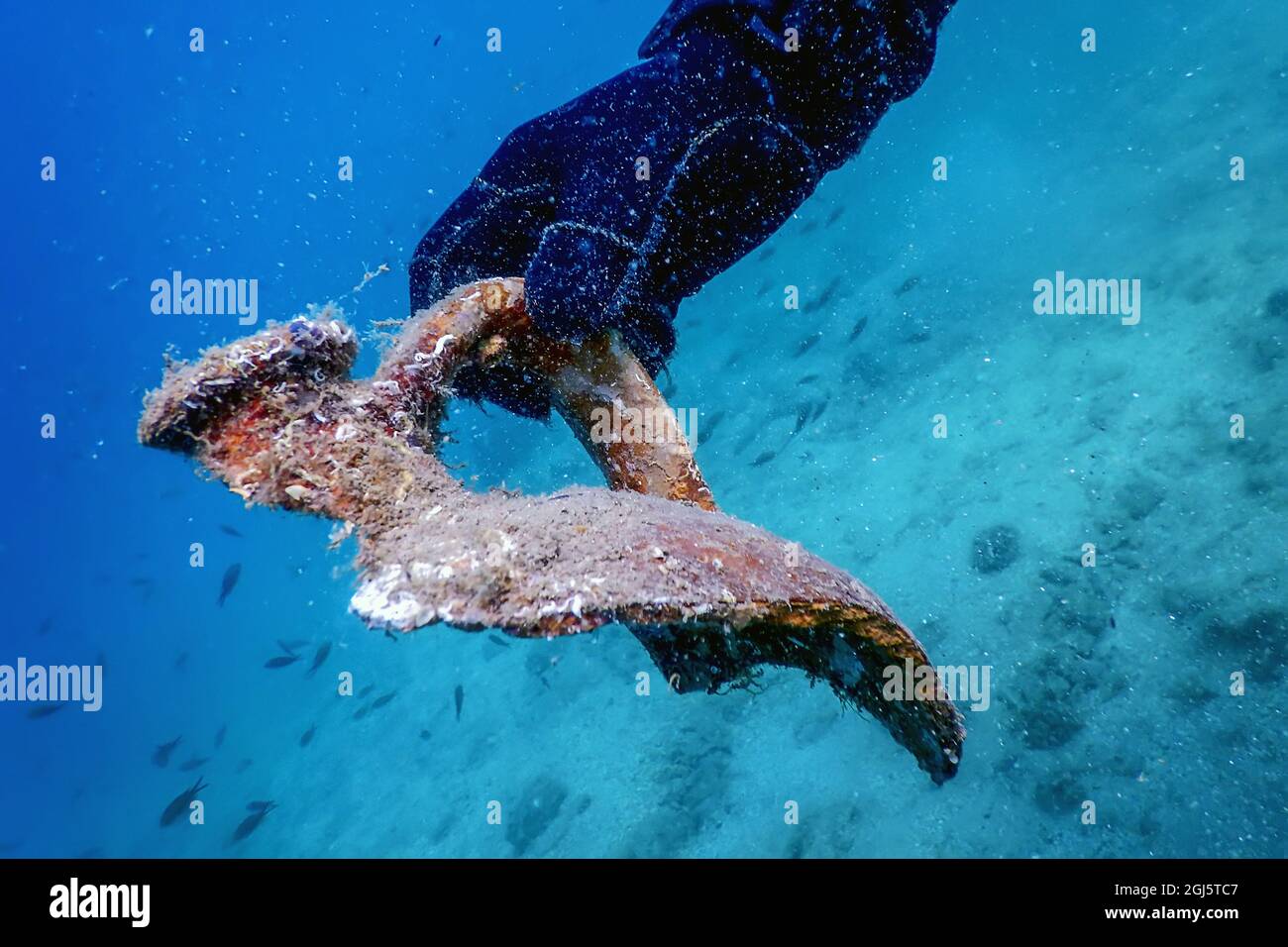 Underwater modern treasure hunter, diver sunken treasure Stock Photo ...