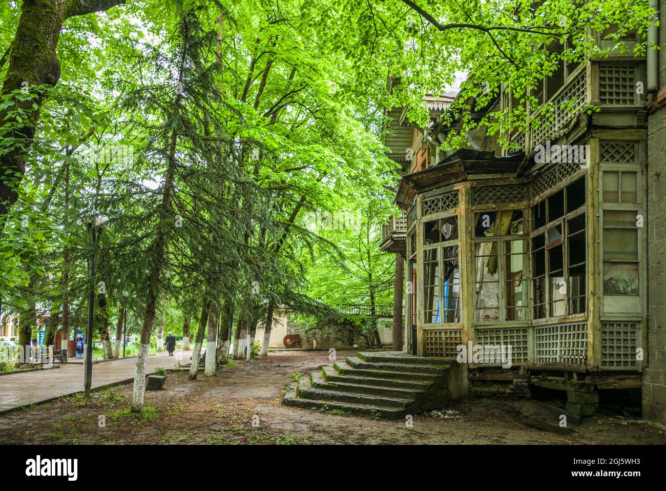 Georgia, Borjomi. Famous mineral water resort, old resort buildings ...