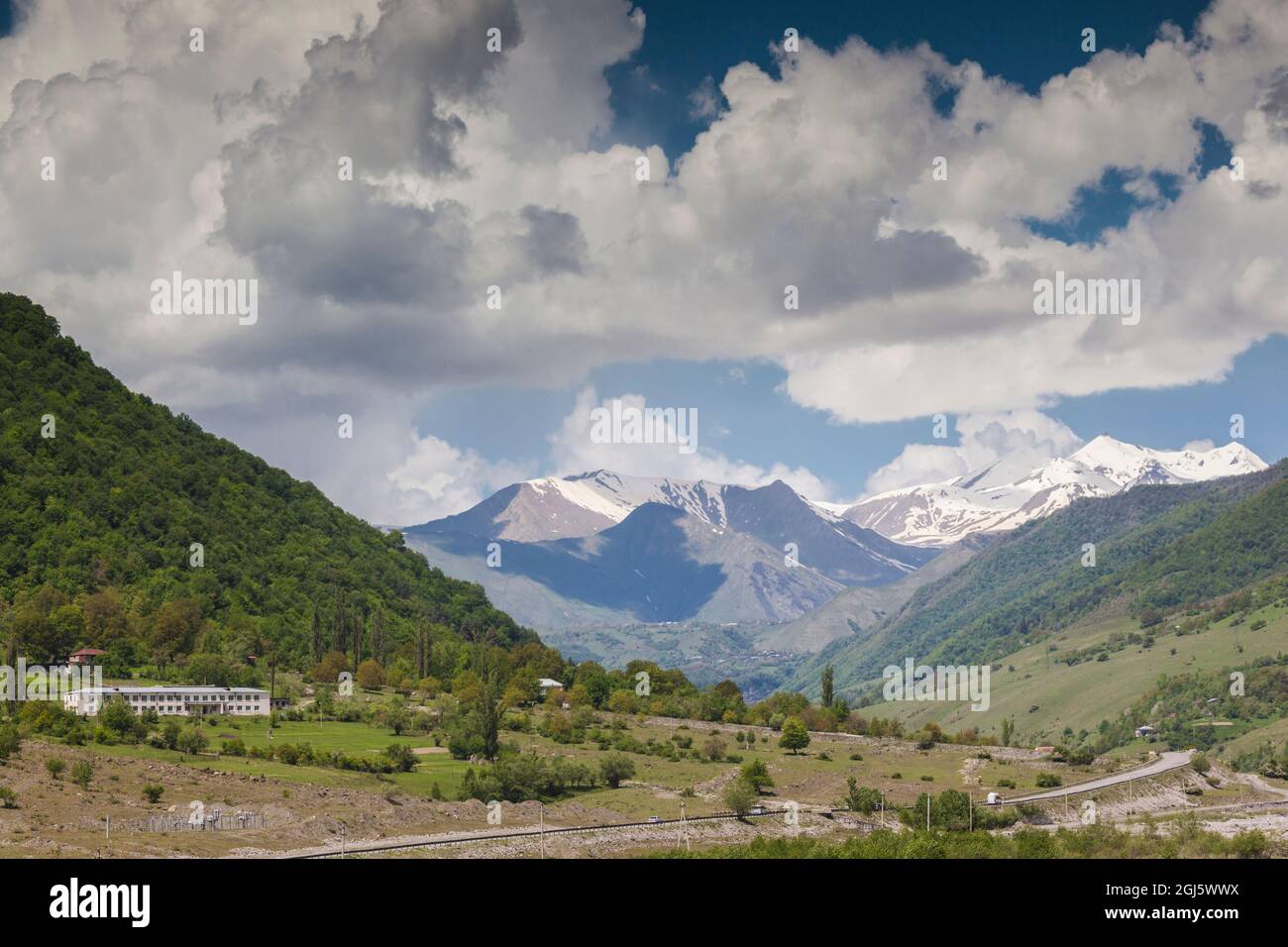 Georgia, Georgian Military Highway, Pasanauri. View of the Aragvi River ...
