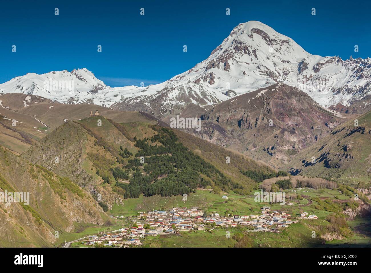 Georgia, Georgian Military Highway, Kazbegi-Stepantsminda. Town view ...