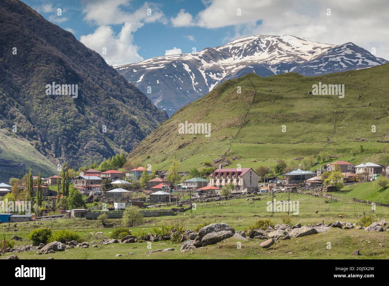 Georgia, Georgian Military Highway, Kazbegi-Stepantsminda. Town view ...