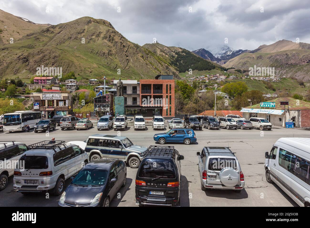 Georgia, Georgian Military Highway, Kazbegi-Stepantsminda. Town square ...