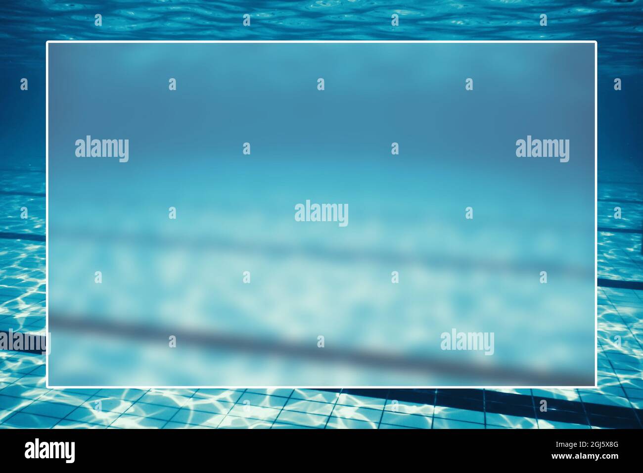 Swimming pool background white border frame, water surface blank text ...