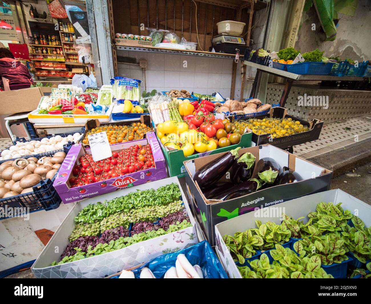 China, Hong Kong. Meat street scene of signs Stock Photo - Alamy
