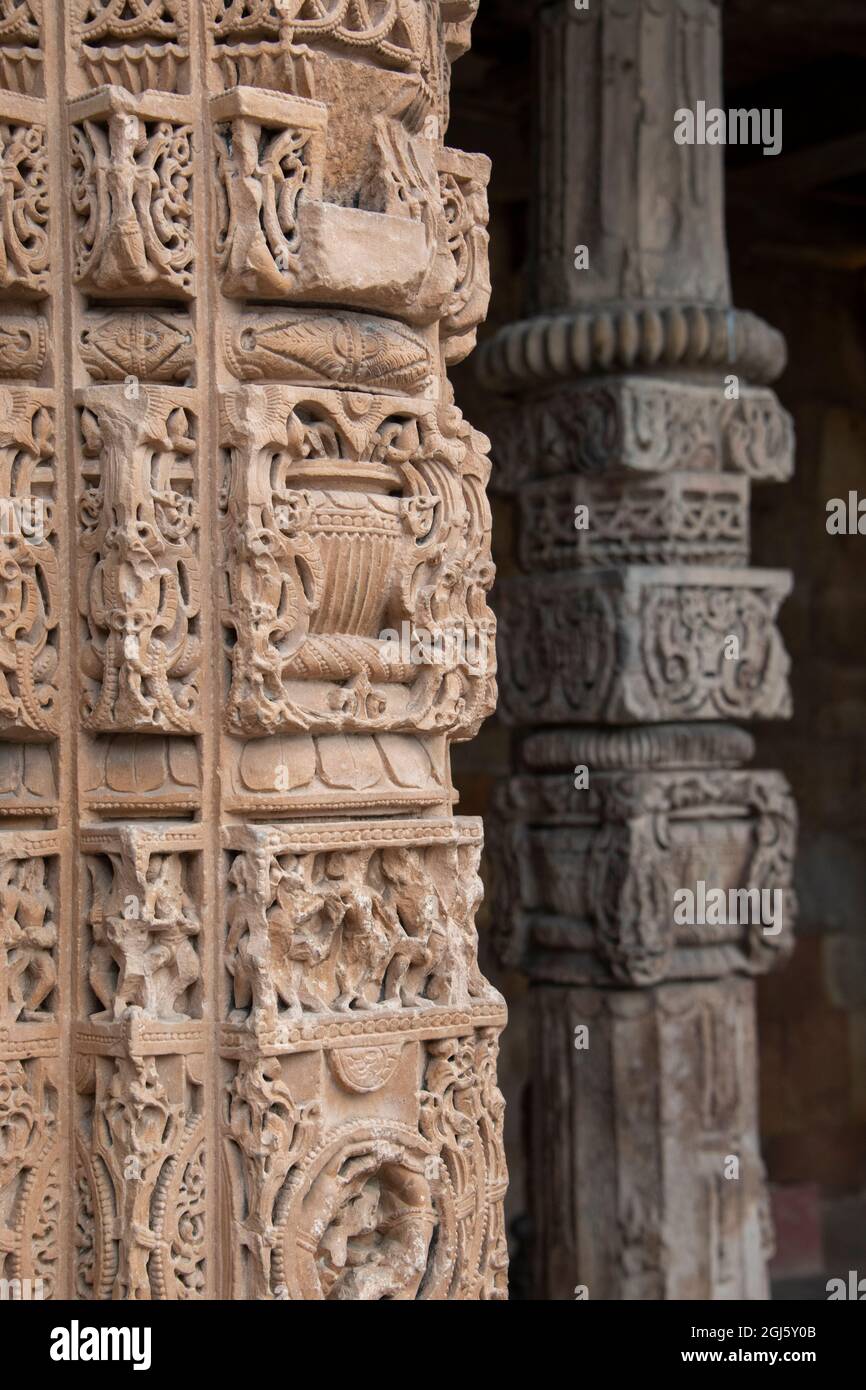 India, Delhi. Qutub Minar, circa 1193, one of earliest known samples of ...