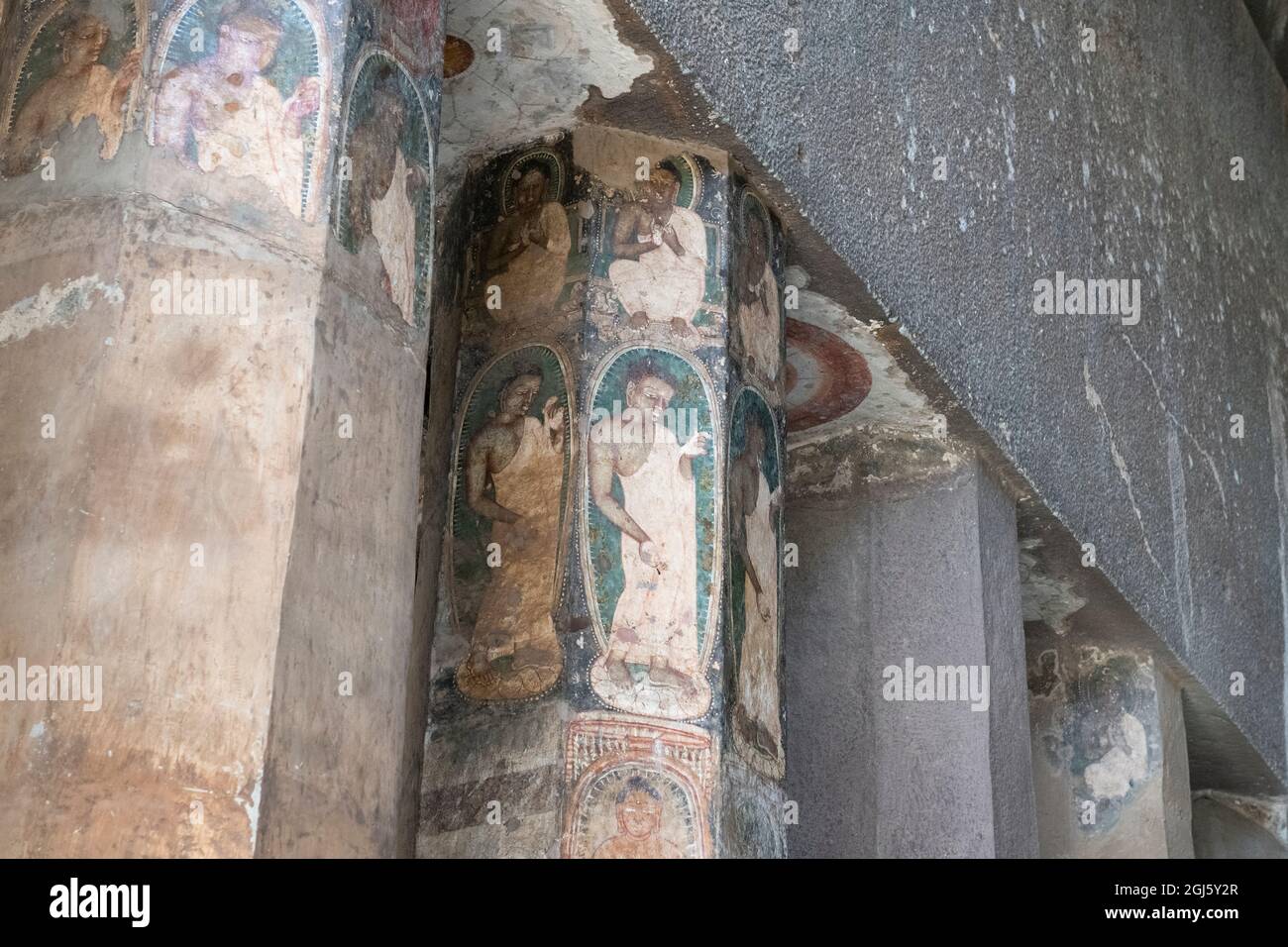 India, Maharashtra, Ajanta, Ajanta Caves. Cave 10, the oldest Hinyana ...