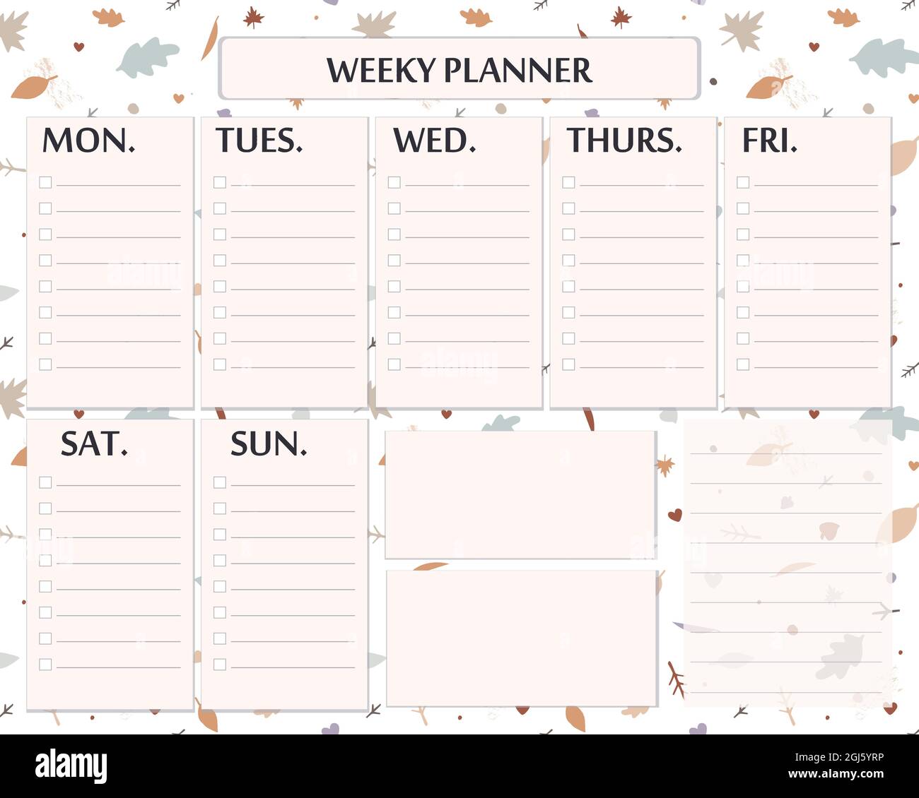 Weekly planner template design for autumn season. Cute page for ...
