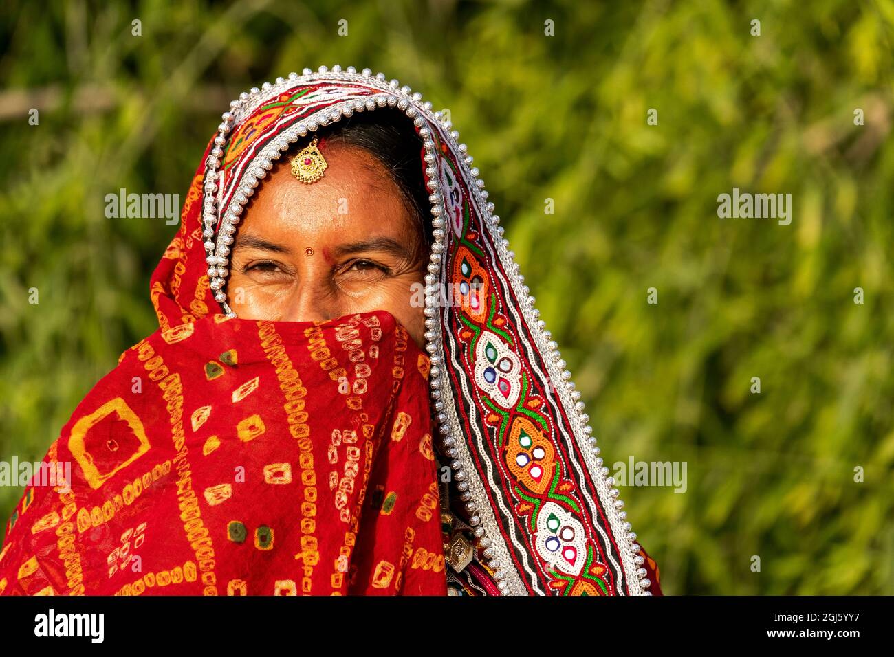 India, Gujarat, Bhuj, Great Rann of Kutch, Ahir Tribe. Portrait of an ...