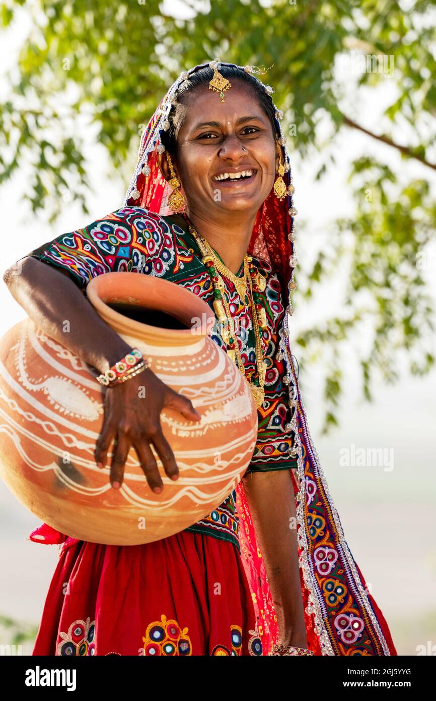 India, Gujarat, Bhuj, Great Rann of Kutch, Ahir Tribe. Portrait of an ...