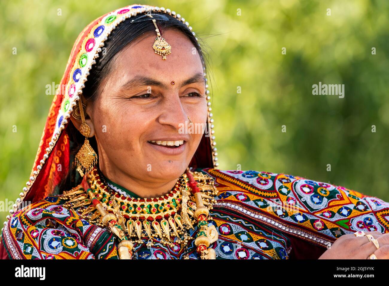 India, Gujarat, Bhuj, Great Rann of Kutch, Ahir Tribe. Portrait of a ...