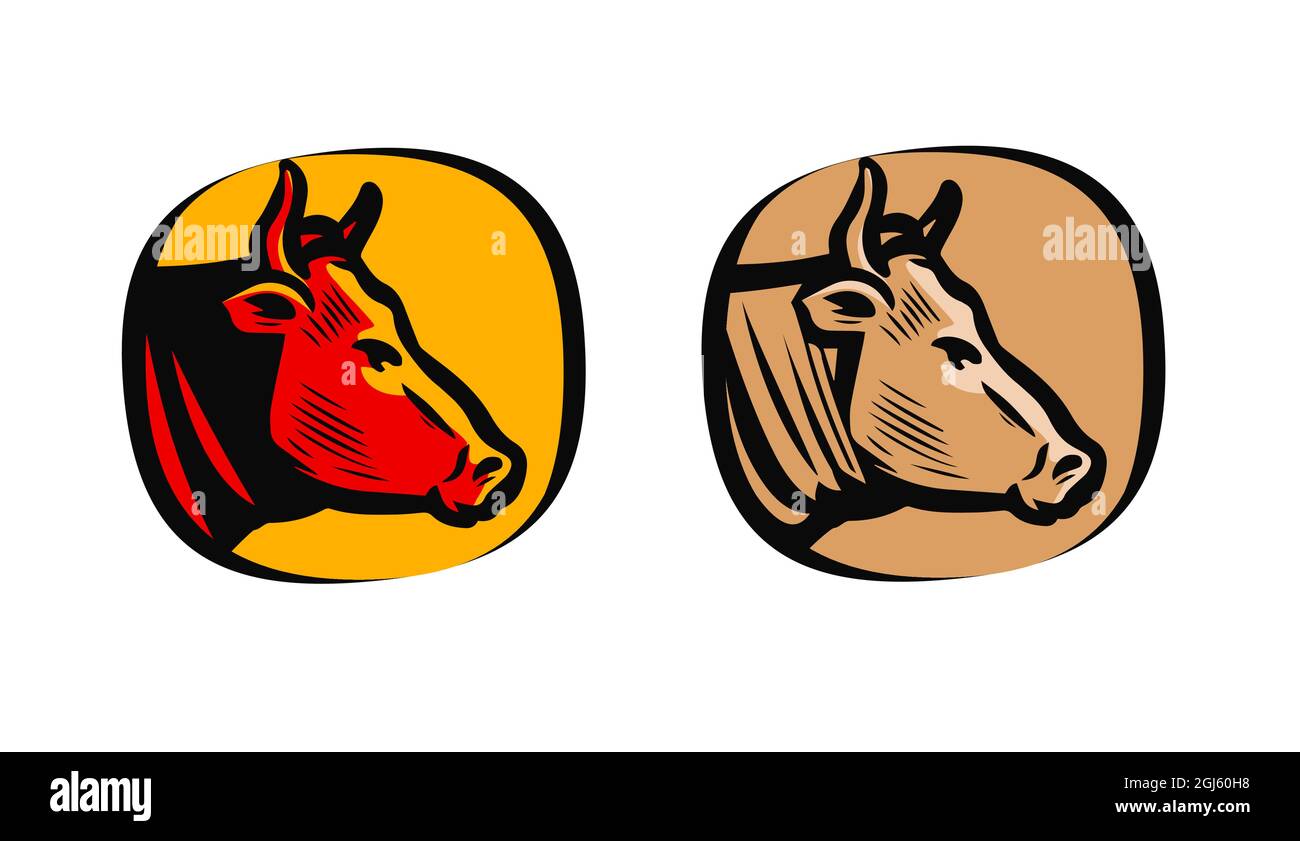 Logo template with cow or bull for butcher shop. Meat beef emblem ...