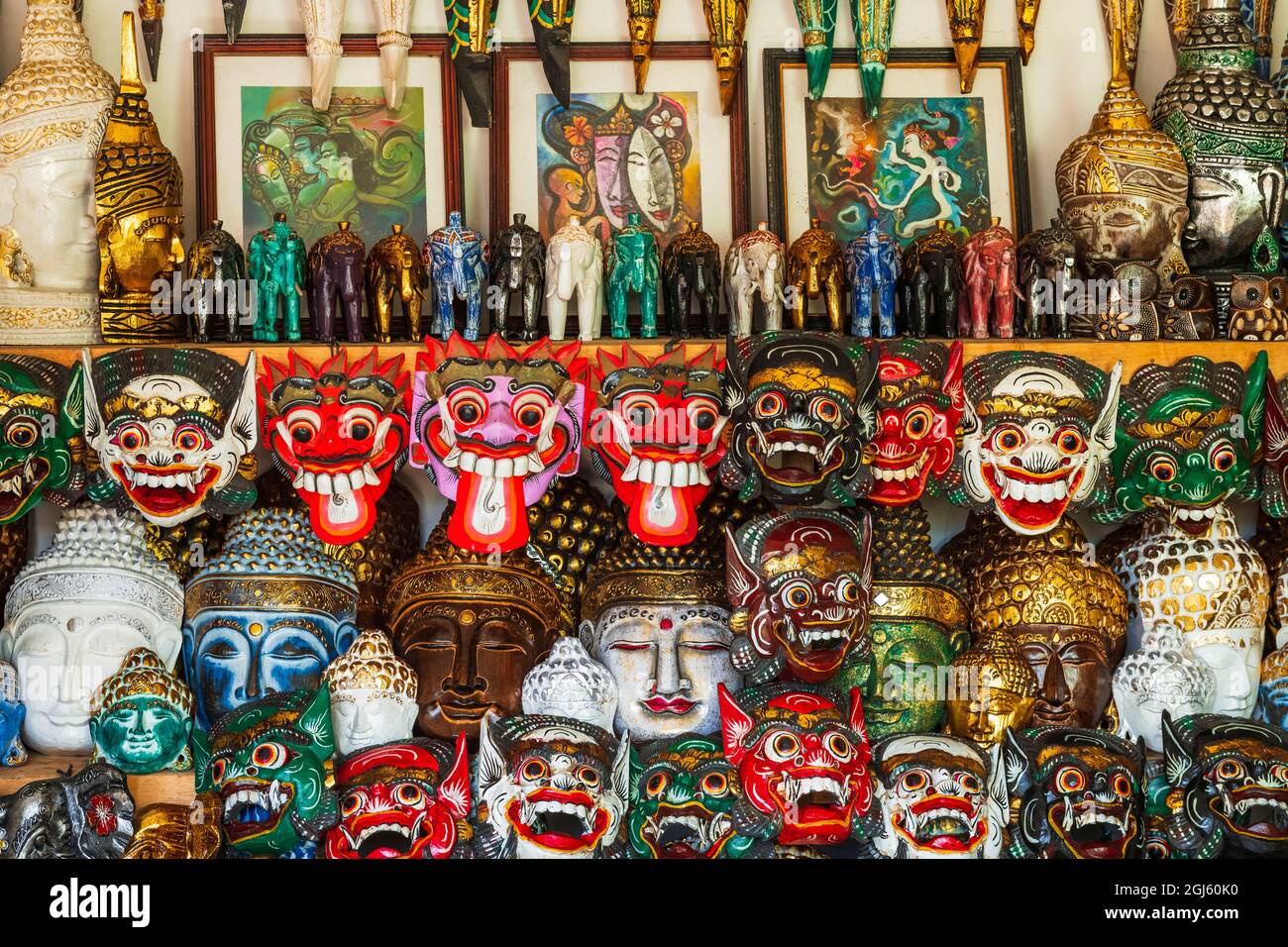 Balinese masks at Tanah Lot, Bali, Indonesia Stock Photo - Alamy