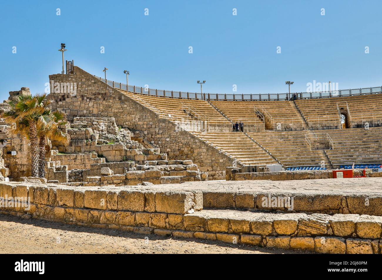 Israel, Plain of Sharon. Caesarea Maritima, amphitheater built by Herod ...