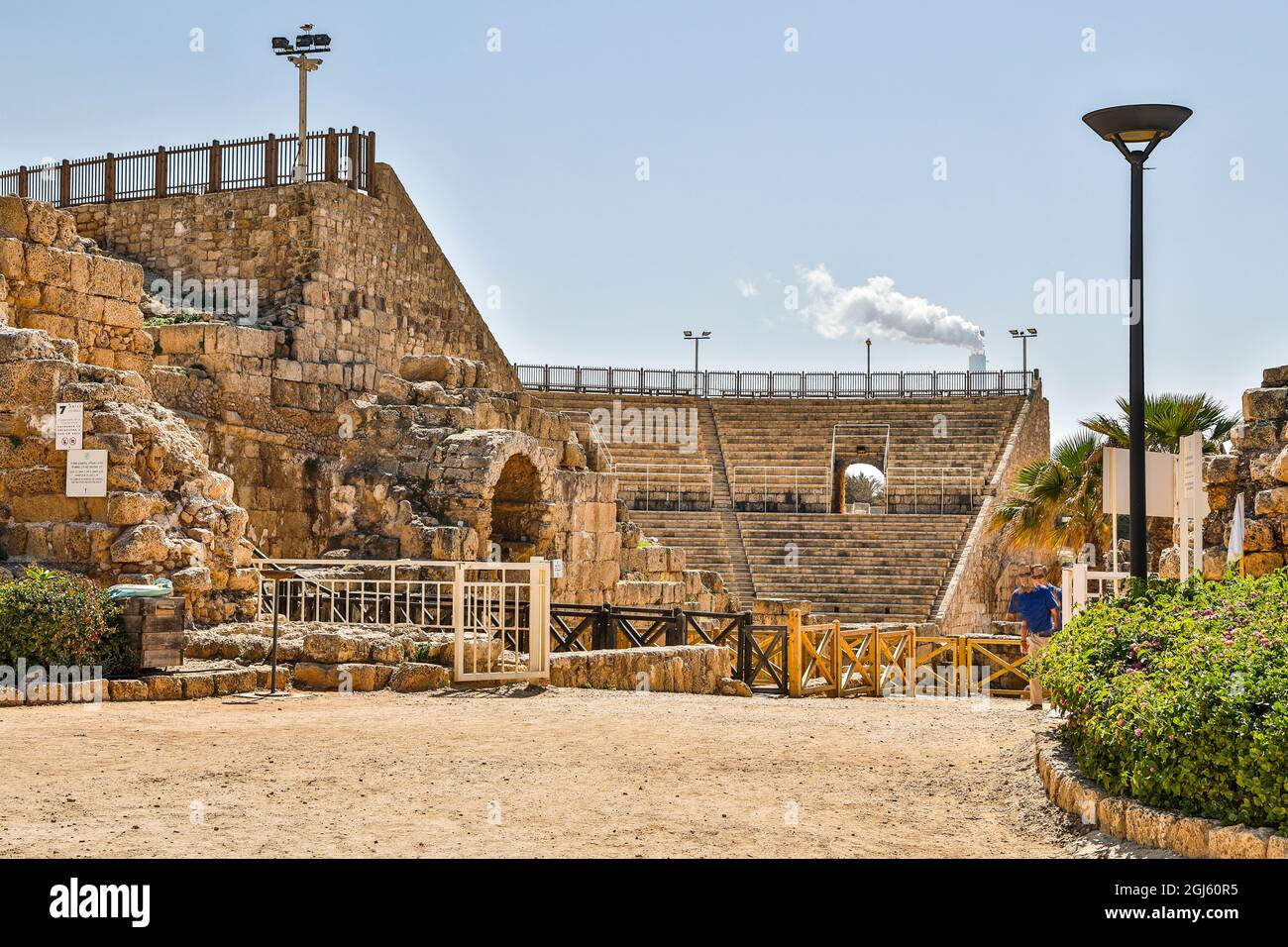 Israel, Plain of Sharon. Caesarea Maritima, amphitheater built by Herod ...