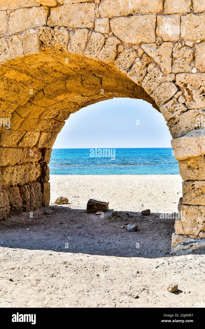 Israel, Plain of Sharon. Caesarea Maritima, Roman aqueduct that brought ...