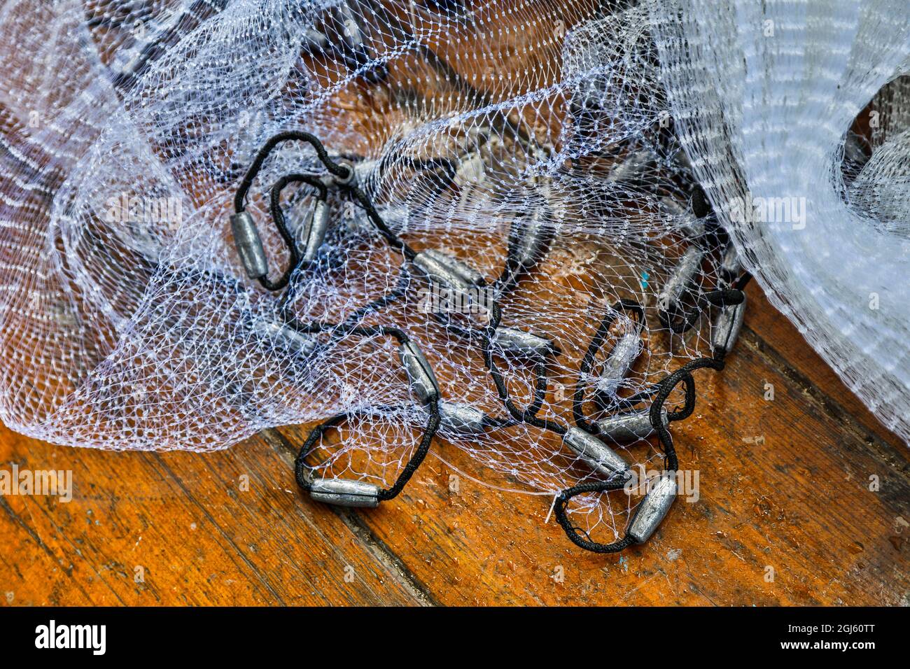 Israel, Sea of Galilee. Fishing net similar to those used in the time ...