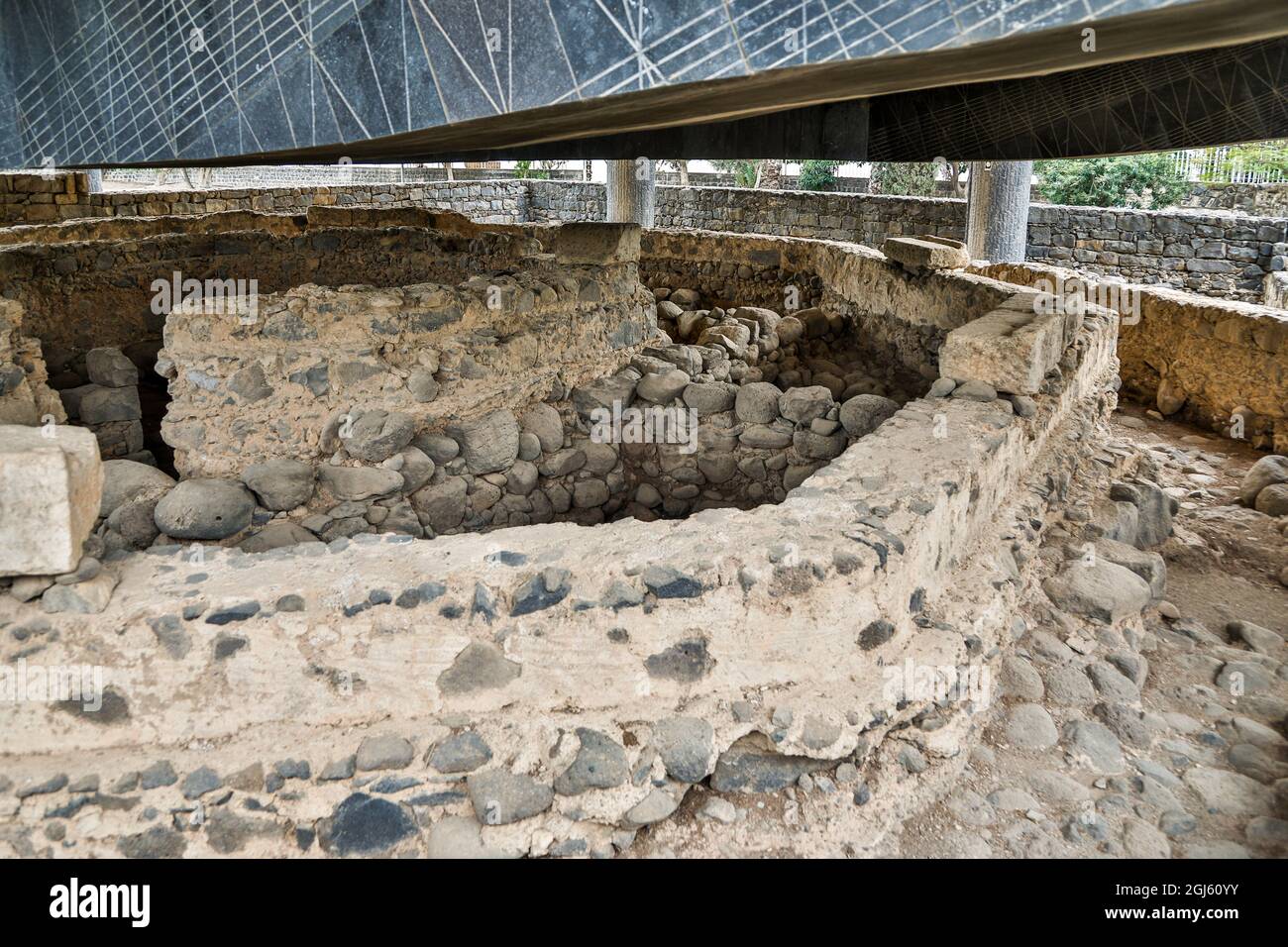 Israel, Capernaum. Excavations of Peter's house underneath a 5th ...