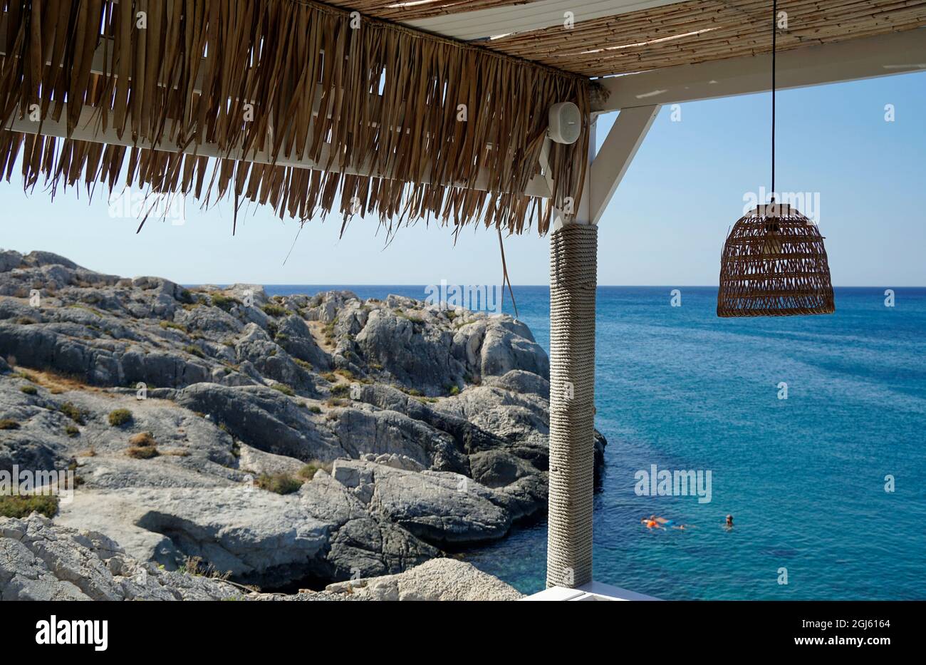 viewpoint restaurant at kolymbia beach on rhodes island Stock Photo - Alamy