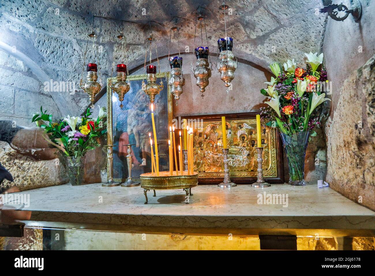 Israel, Jerusalem. Altar over the tomb of the Virgin Mary Stock Photo ...