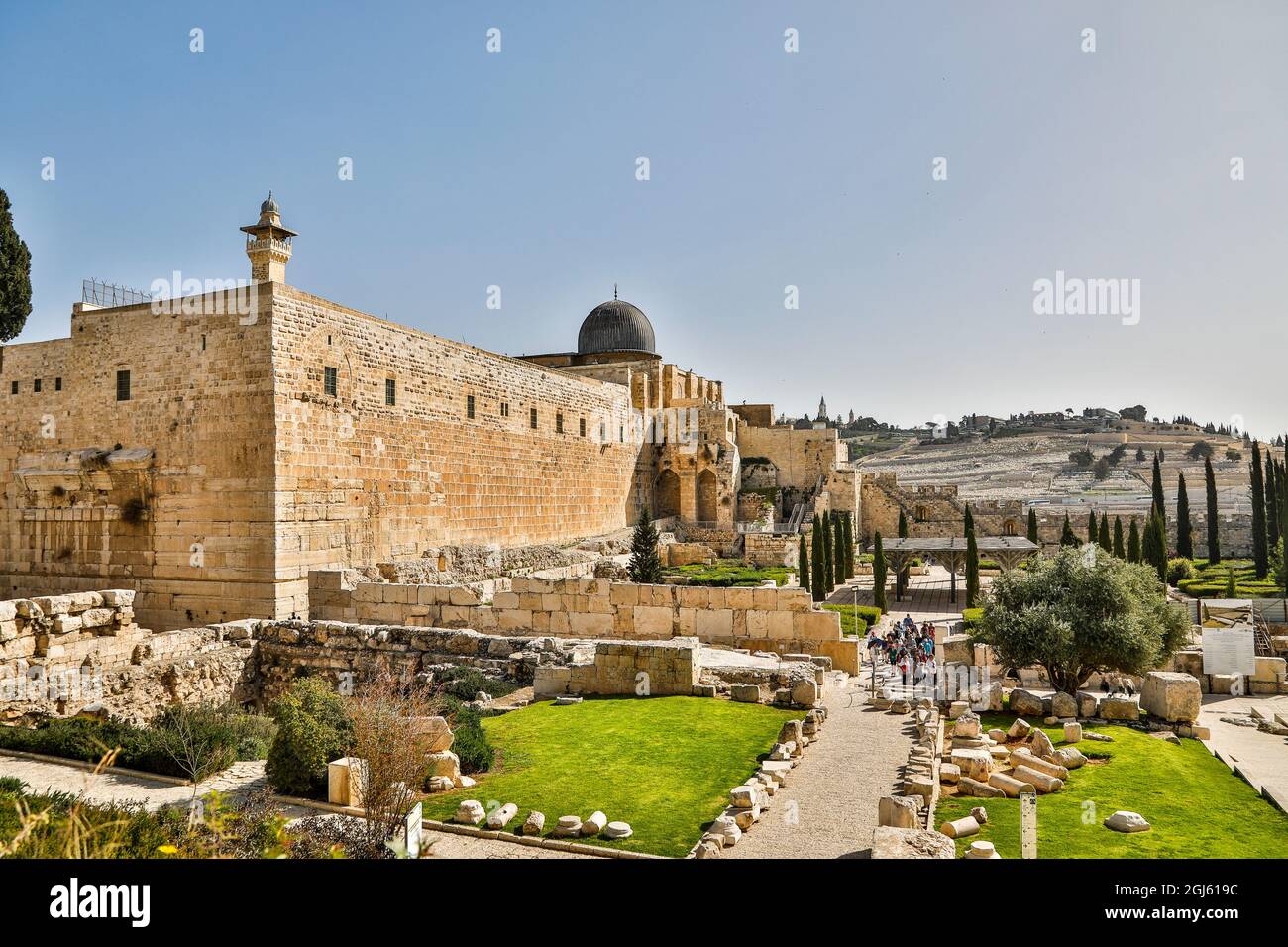 Israel, Jerusalem. The Temple Mount, the Southern Wall and remains of ...