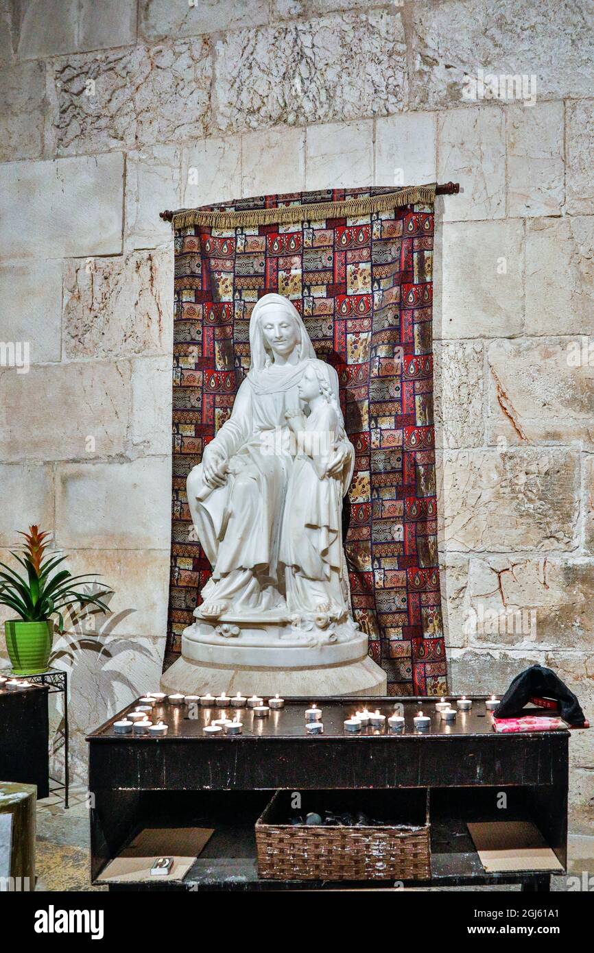 Israel, Jerusalem. Church of St. Anne, statue of Mary as a young girl ...