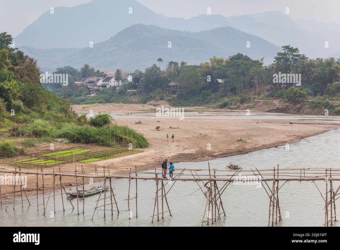 Lao bamboo river bridge hi-res stock photography and images - Alamy