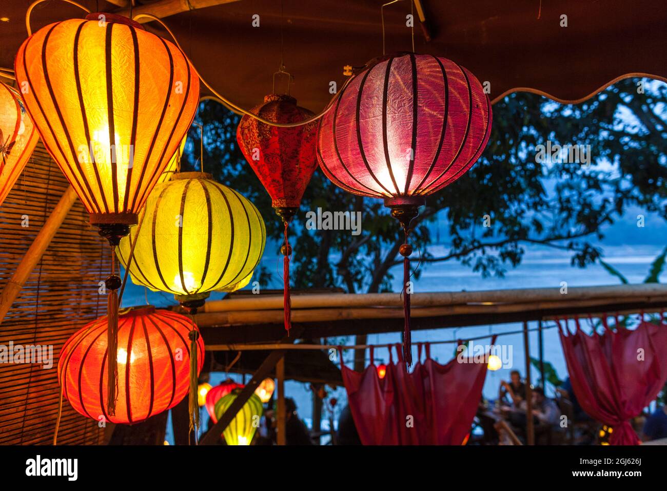 Laos, Luang Prabang. Lanterns along Mekong riverfront Stock Photo - Alamy