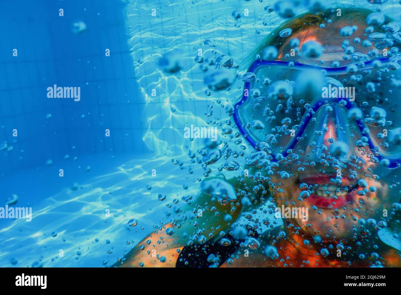 Underwater Woman Snorkeling Mask Bubbles Close Up Portrait, Swimming ...