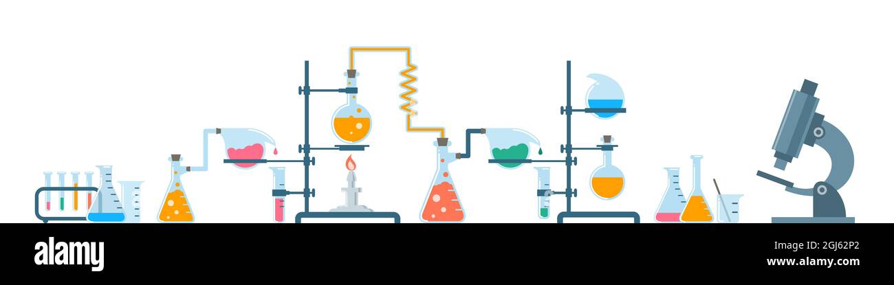 Chemistry equipment. Vector flat illustration. Chemical laboratory ...