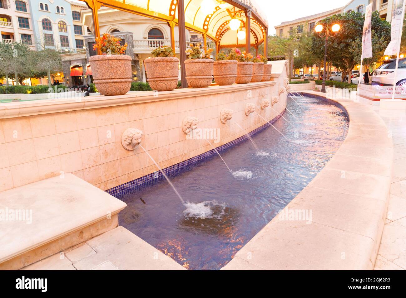 State of Qatar, Doha. Architecture. Fountains. Near the Pearl area ...