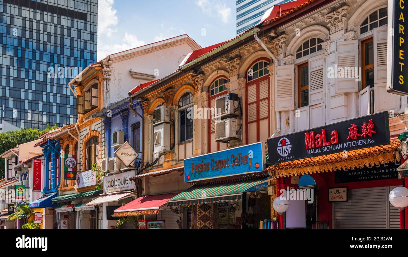 Shops on Arab Street in the Malay Heritage District, Singapore Stock ...