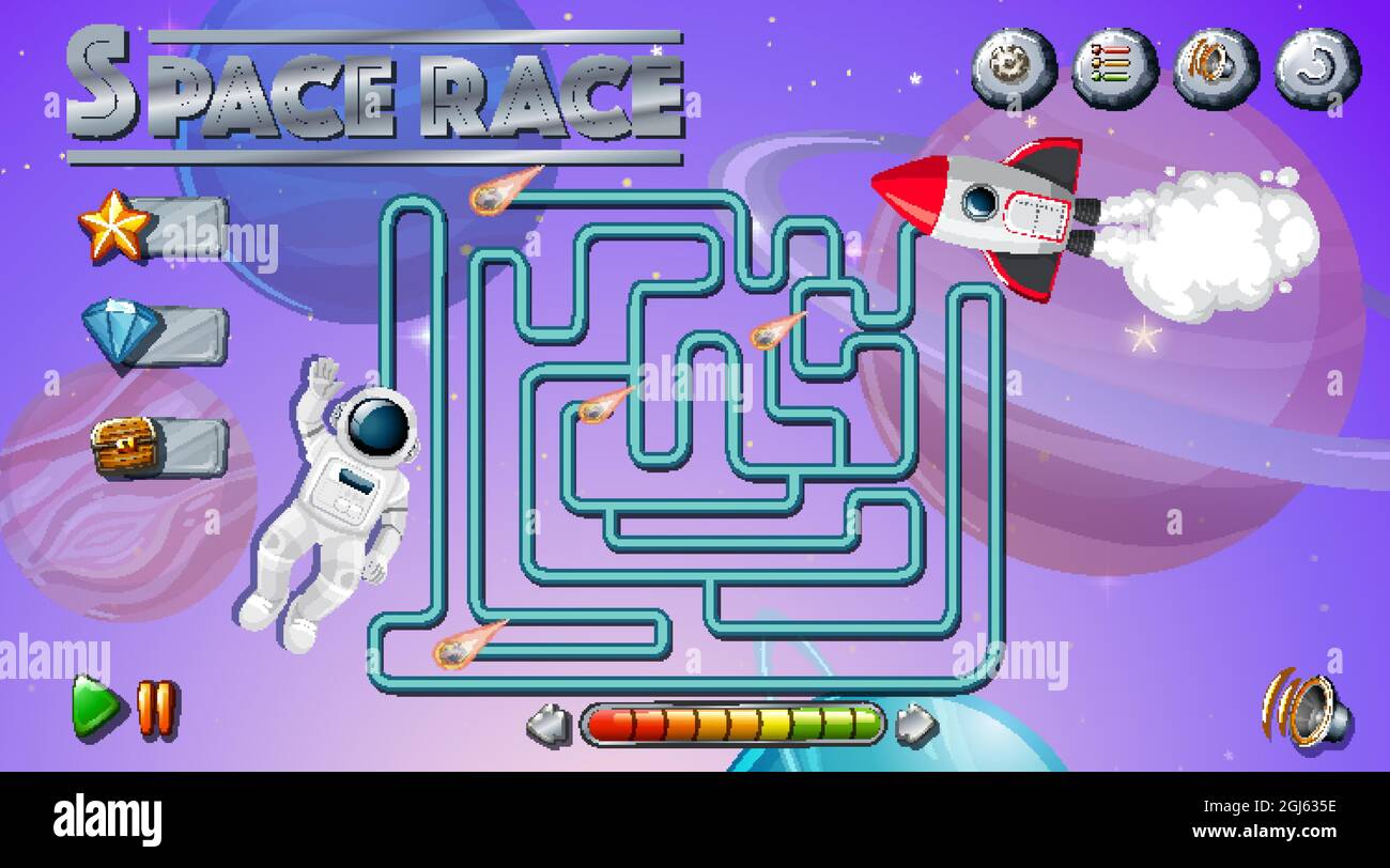 Maze game with space theme template illustration Stock Vector Image ...
