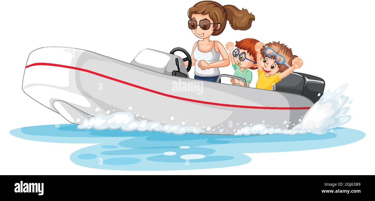 A woman driving speedboat with children illustration Stock Vector Image ...