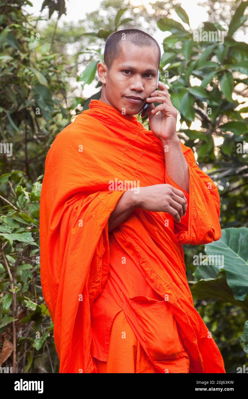 Thailand. Buddhist monk using a mobile phone. (Editorial Use Only Stock ...