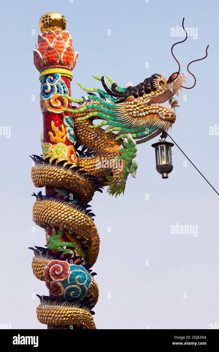 Thailand, Chonburi Province, Bang Saen City. Dragon lamp post Stock ...