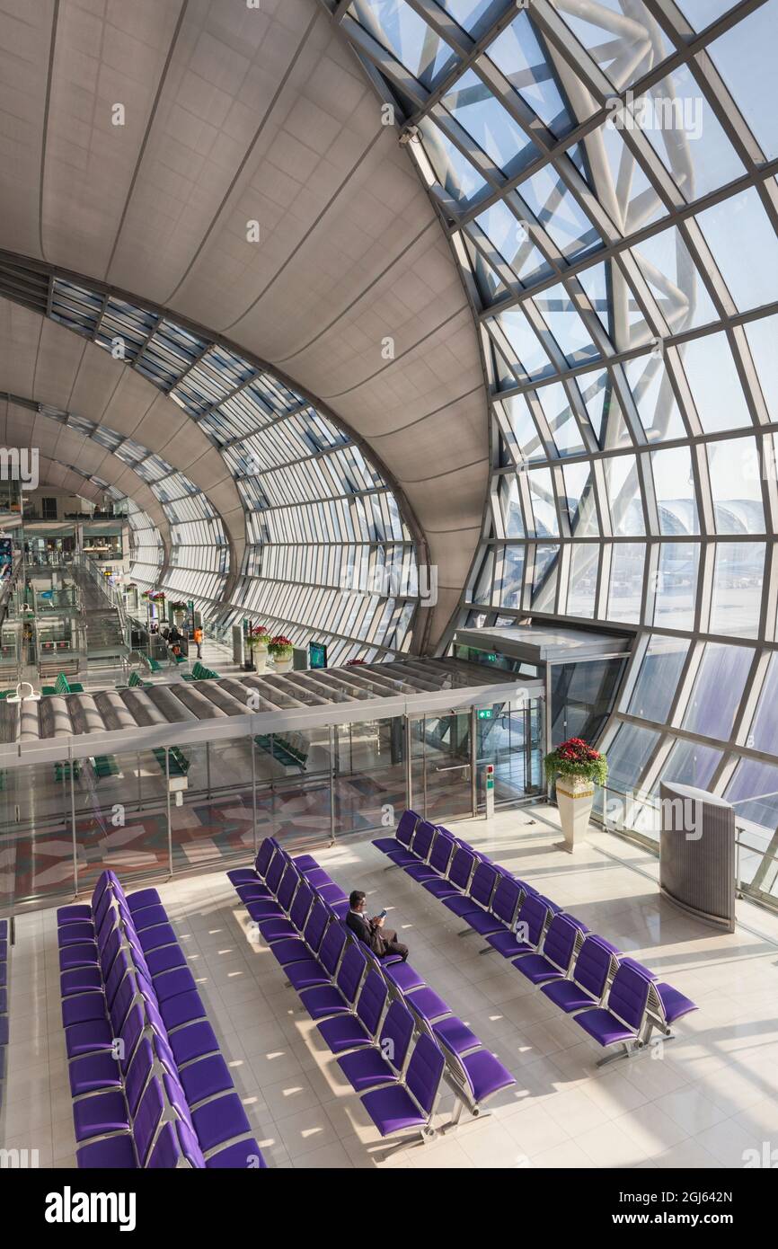 Thailand, Bangkok. Suvarnabhumi International Airport, BKK interior ...