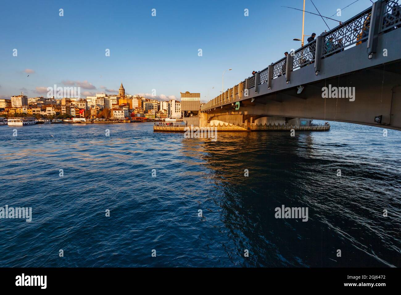 Galata Bridge, Galata Tower on the Golden Horn, Istanbul, Turkey Stock ...