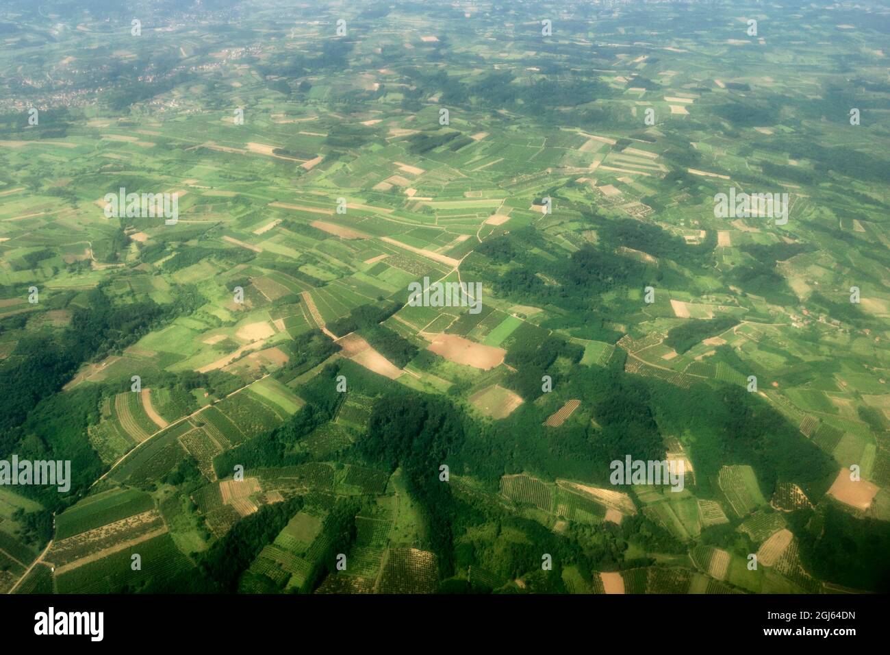 Aerial View of green fields, forest countryside Stock Photo - Alamy