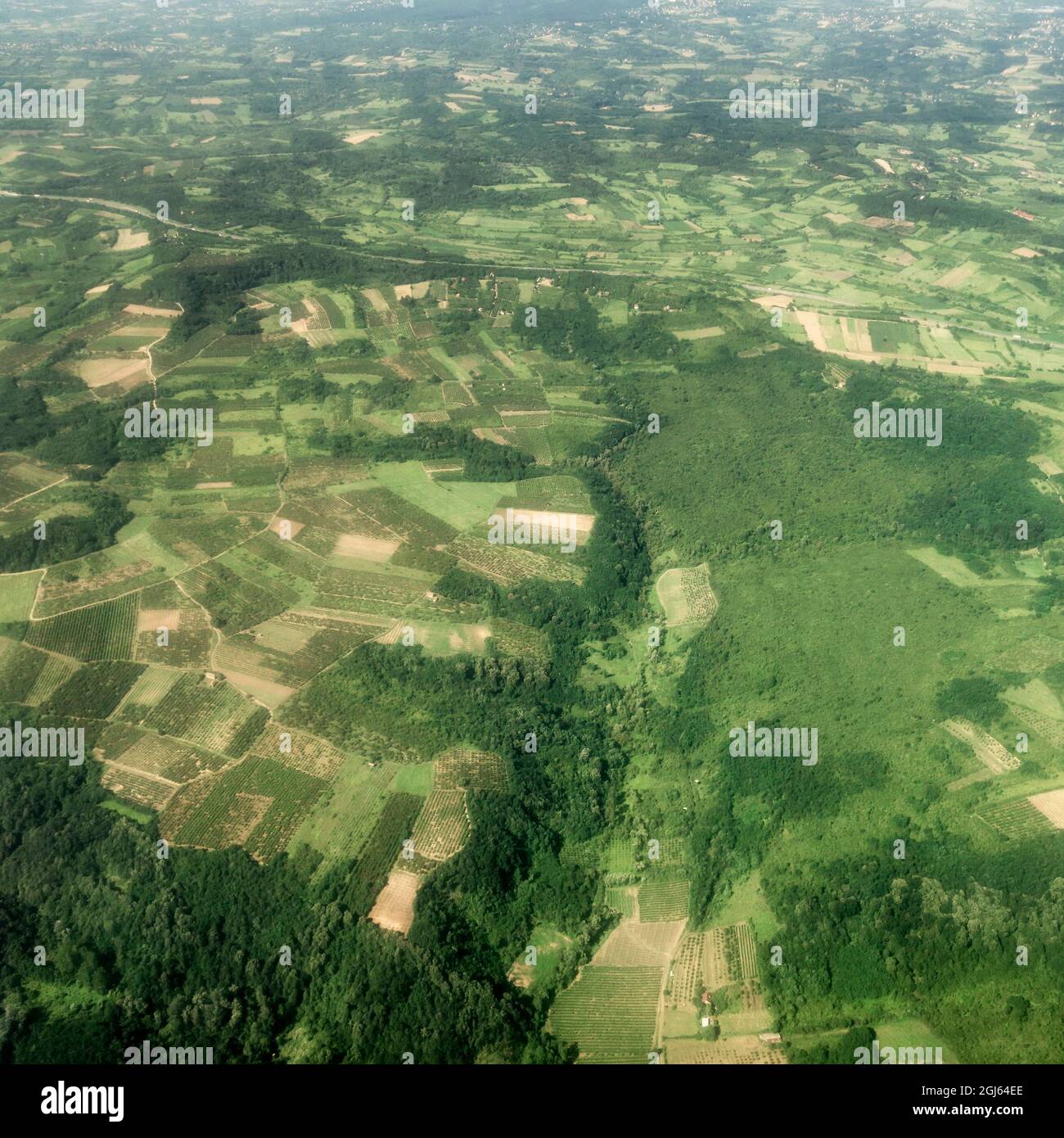 Aerial View of green fields, forest countryside Stock Photo - Alamy