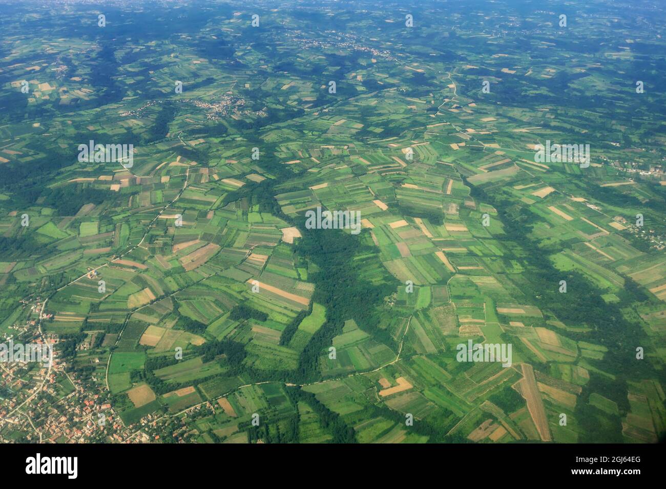 Aerial View of green fields, forest countryside Stock Photo - Alamy