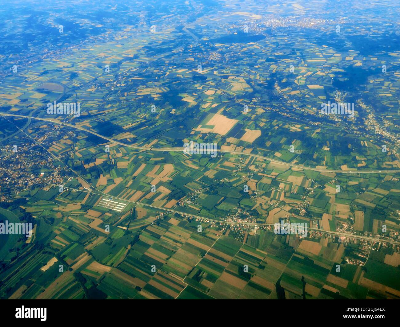 Aerial View of green fields, forest countryside Stock Photo - Alamy