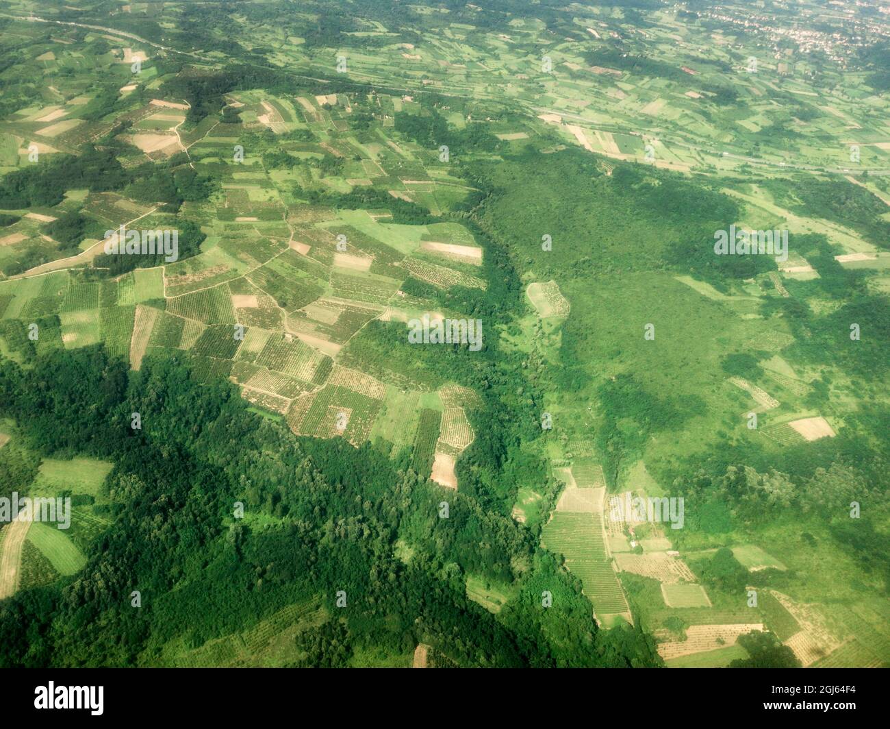 Aerial View of green fields, forest countryside Stock Photo - Alamy