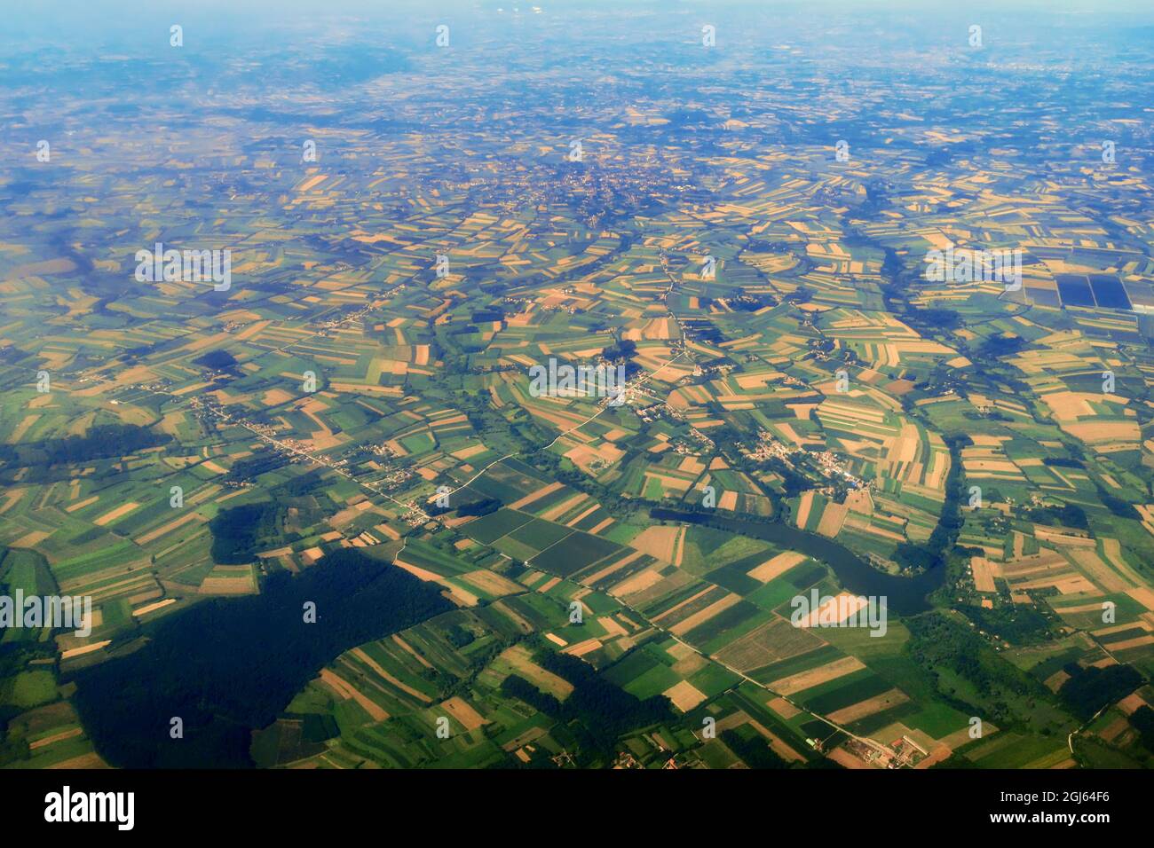 Aerial View of green fields, forest countryside Stock Photo - Alamy
